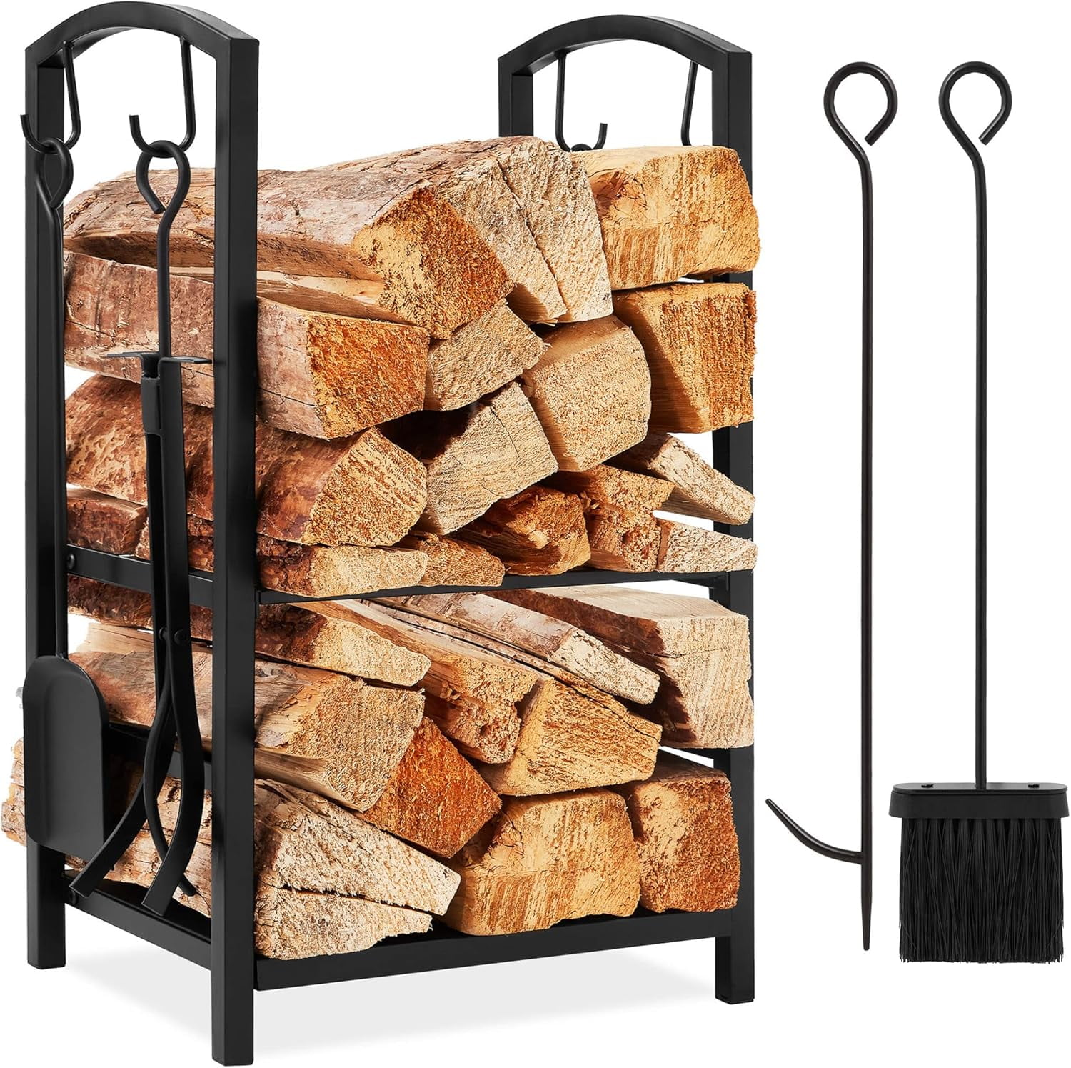 RSJH 5-Piece Indoor Outdoor Wrought Iron Firewood Log Storage Rack ...
