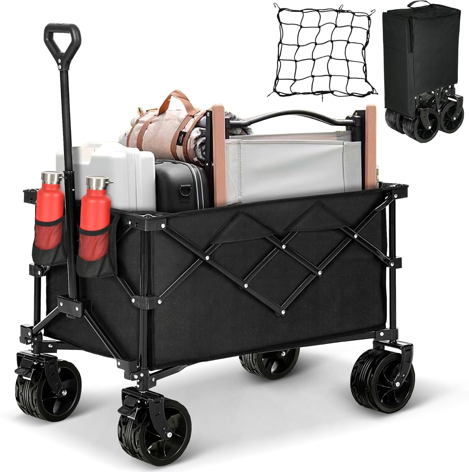 RSJH Collapsible Foldable Wagon, 183L Capacity Heavy Duty Utility Wagons Carts with Big Wheels ...