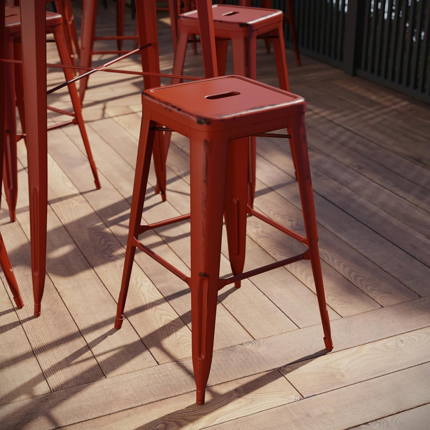 RSJH Commercial 30" H Backless Distressed Metal Indoor-Outdoor Barstool ...