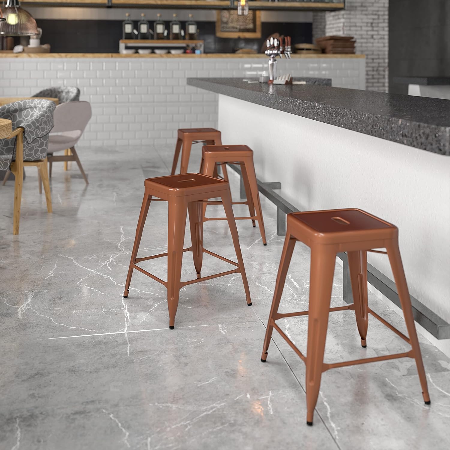 RSJH Commercial Grade 24" H Backless Copper Indoor-Outdoor Counter ...