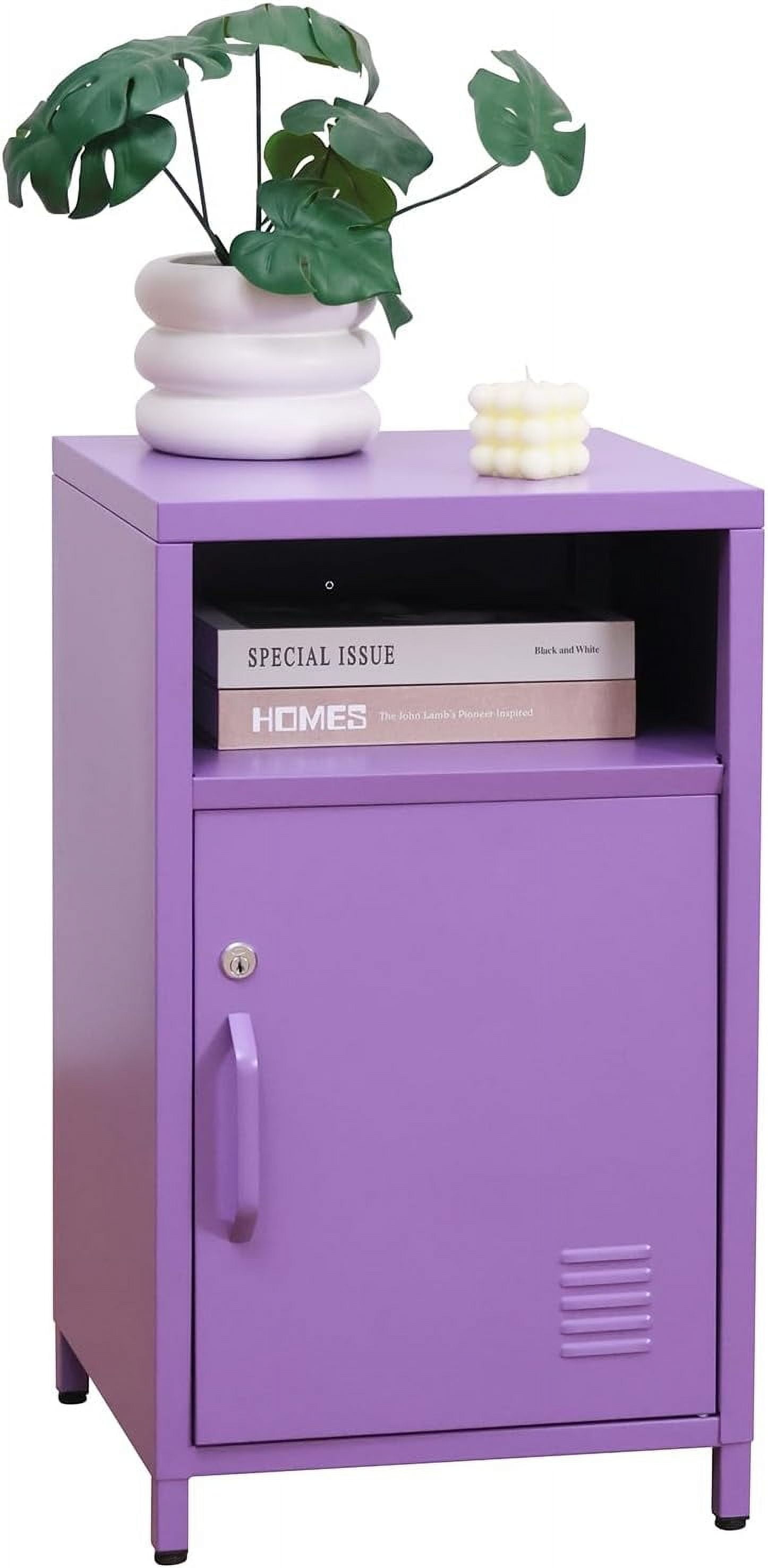 RSJH Compact Metal Nightstand with Lockable Cabinet and Open Shelf ...
