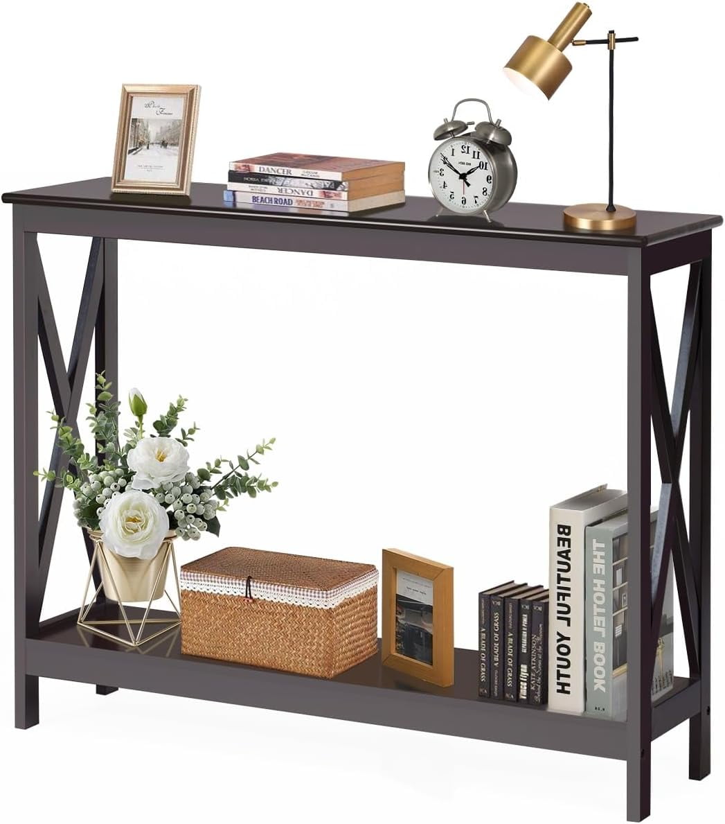 RSJH Console Table 2-Tier with Storage Shelf,X-Design Bookshelf Narrow ...