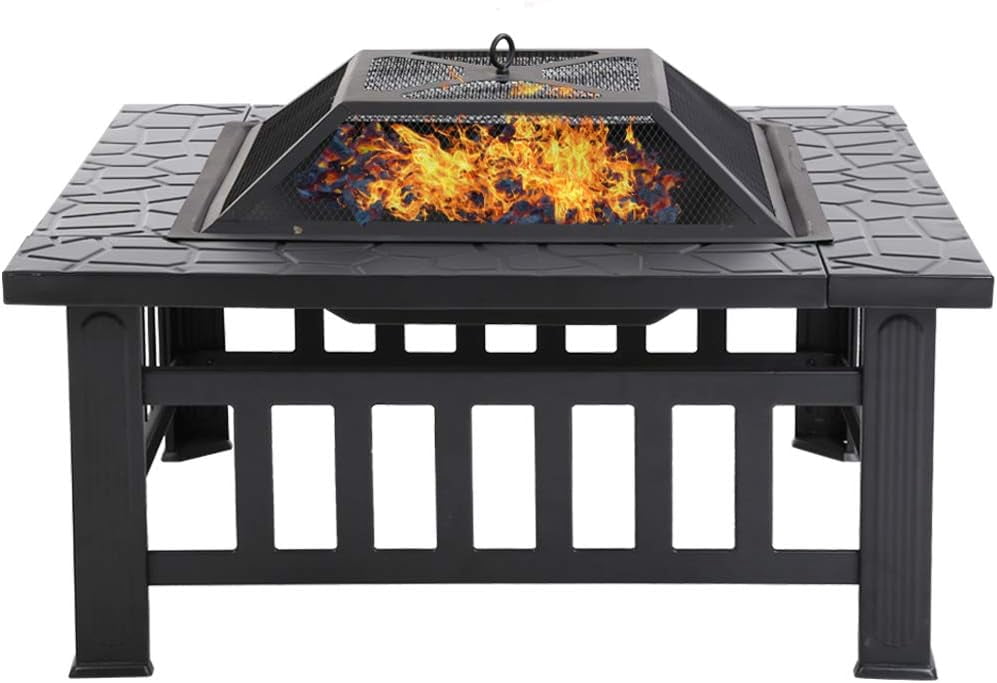 RSJH Fire Pit, 32” Outdoor Metal Fire Pit Table with Durable Steel ...
