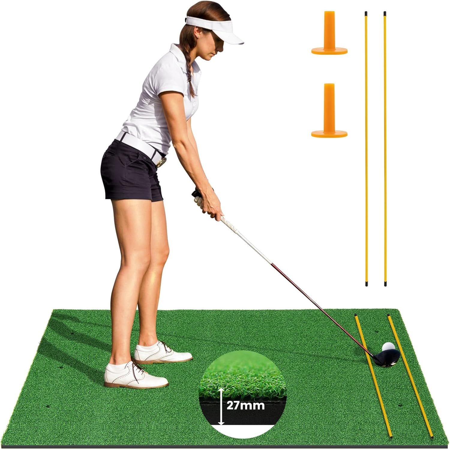 RSJH Golf Mat, 5x3ft/5x4ft Golf Hitting Mat 20/25/27/32mm Thick w/2 ...