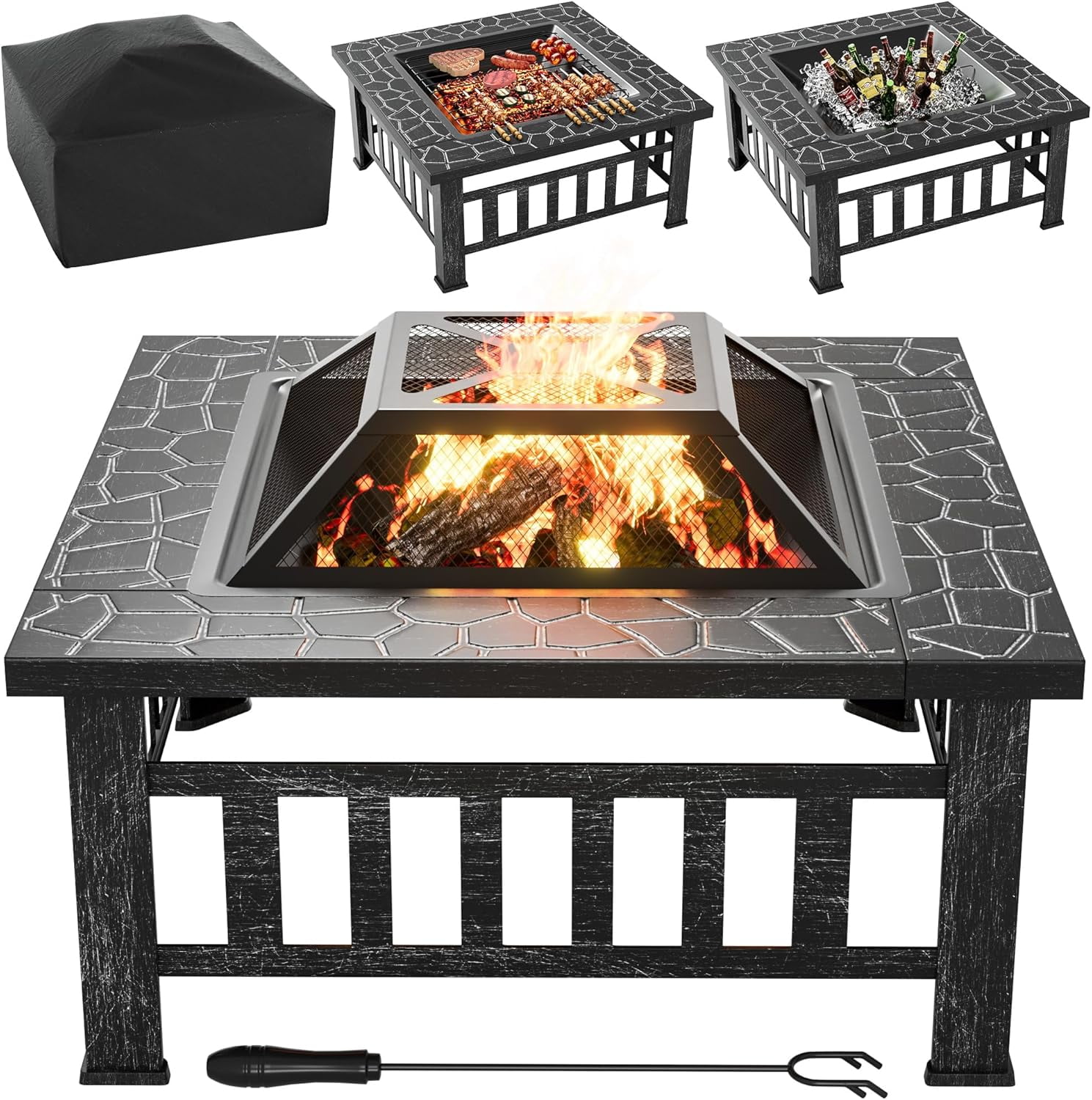 RSJH Outdoor Fire Pit 32 Inch Firepit Tables Backyard Mutifunctional ...
