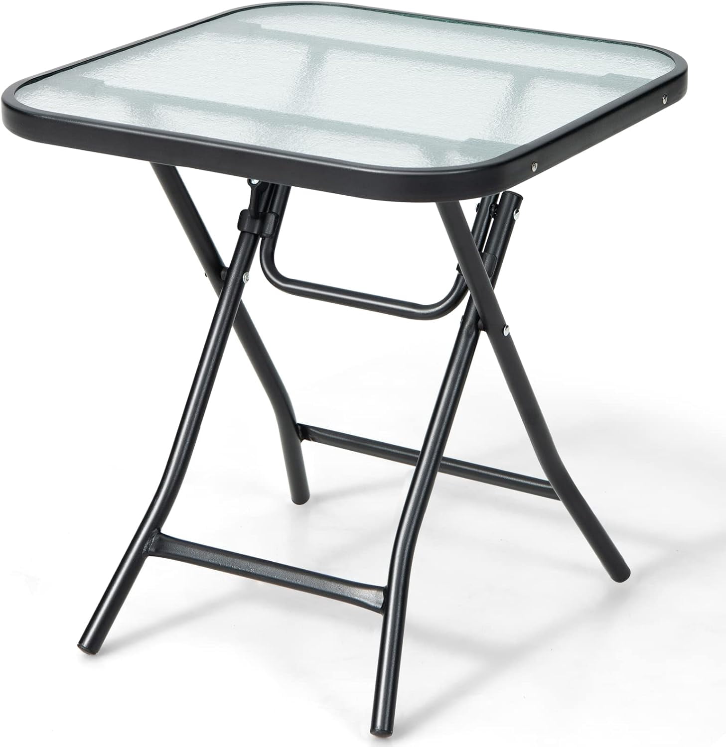 RSJH Patio Bistro Table, 18" Square Glass Top Side Table with Rustproof ...