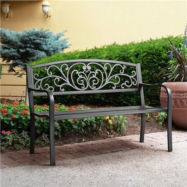 RSJH Patio Park Garden Bench, 50" Outdoor Bench Metal Bench with Powder ...