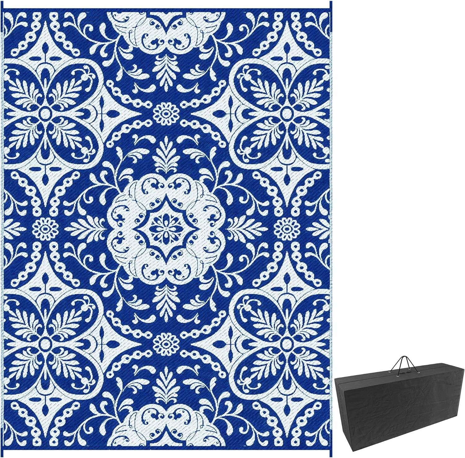 RSJH Reversible Outdoor Rug Carpet, 9' x 12' Waterproof Plastic Straw ...