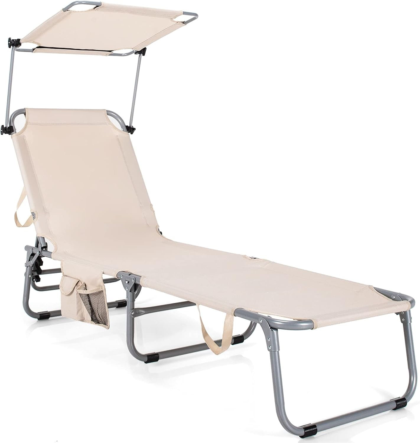 RSJH Tanning Chair, Foldable Beach Lounge Chair with 360°Canopy Sun ...