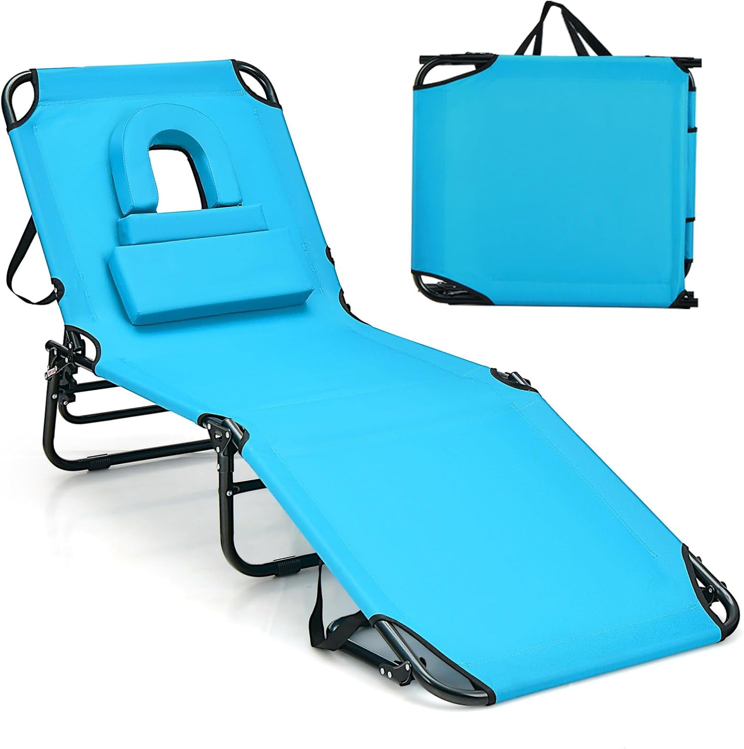 RSJH Tanning Chair, Folding Beach Lounge Chair with Face Hole ...