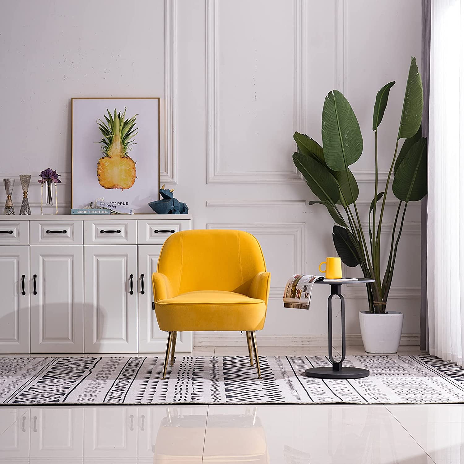 RSJIWOGZ Mid Century Chair Velvet Upholstered Arm Chair with Golden ...