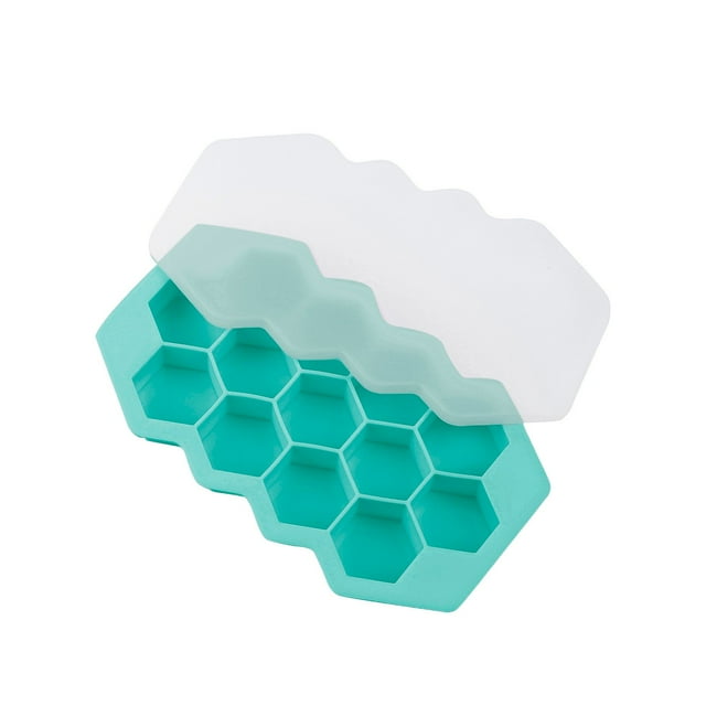 RSKK Silicone Hexagonal Ice Cube Tray with Sealing Lid 13 Cavity Tray ...