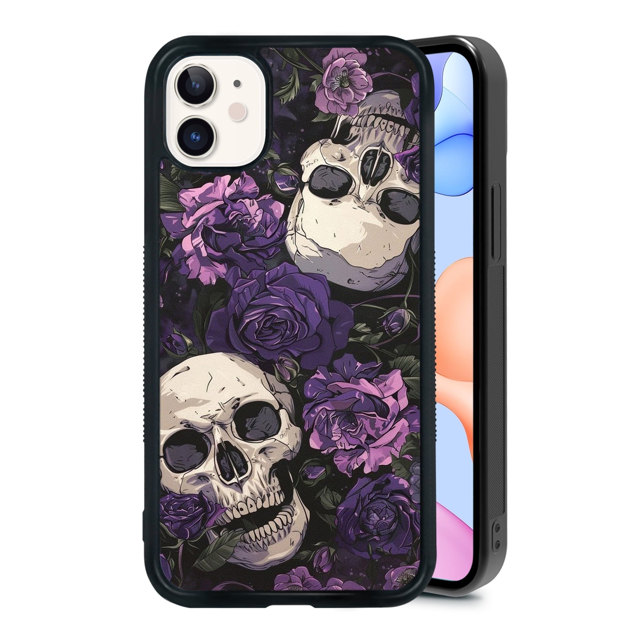RSMTCI for iPhone 11 Case 6.1 IN,Gothic Skull Purple Rose Phone Case ...