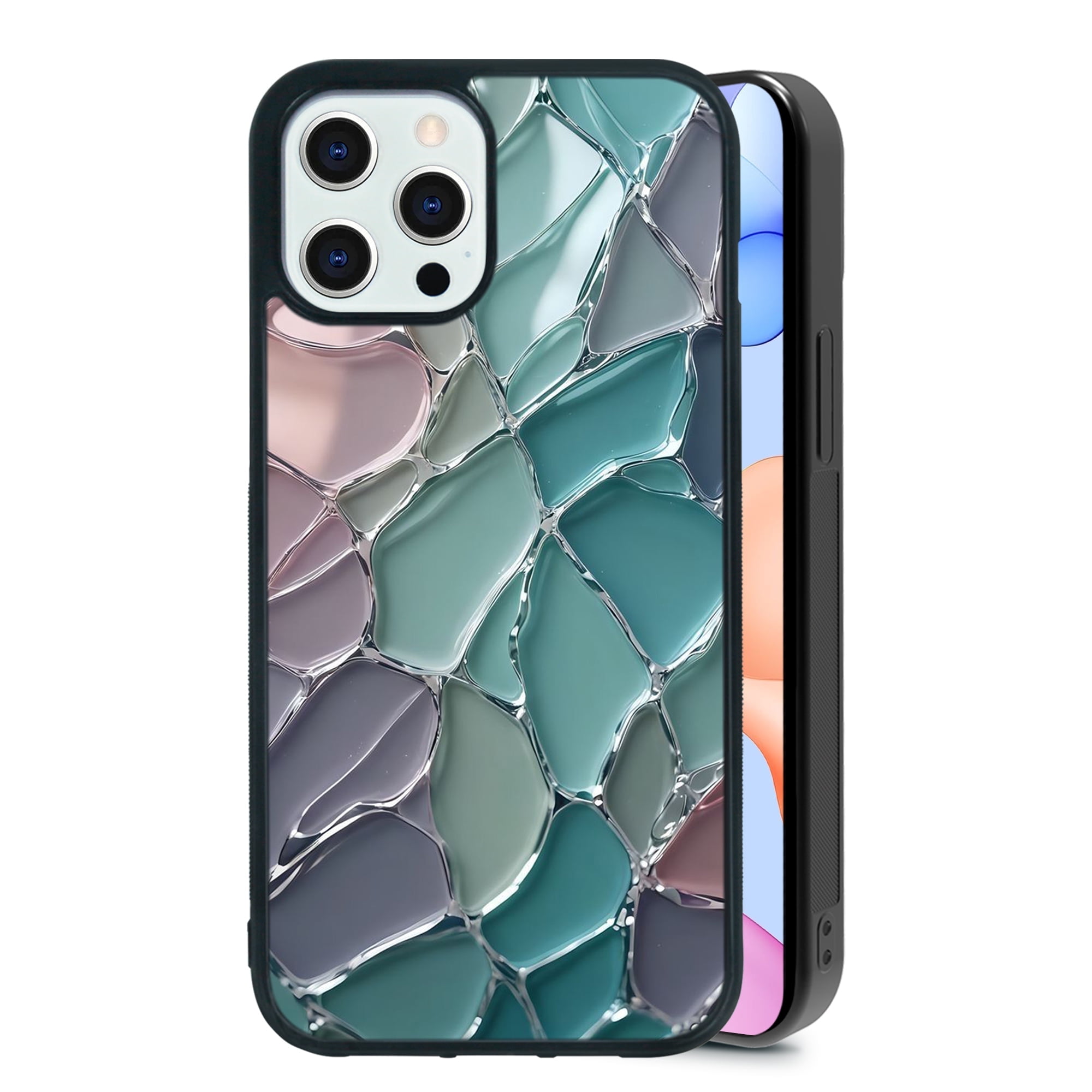 RSMTCI for iPhone 16 Pro Max Case 6.9 IN,Blue Marble Grid Phone Case,Black - Walmart.com