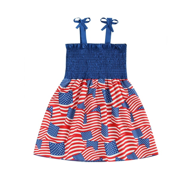 RSRZRCJ 4th of July Toddler Baby Girl Dress Strap American Flag A-Line Dress Summer Little Girls ...