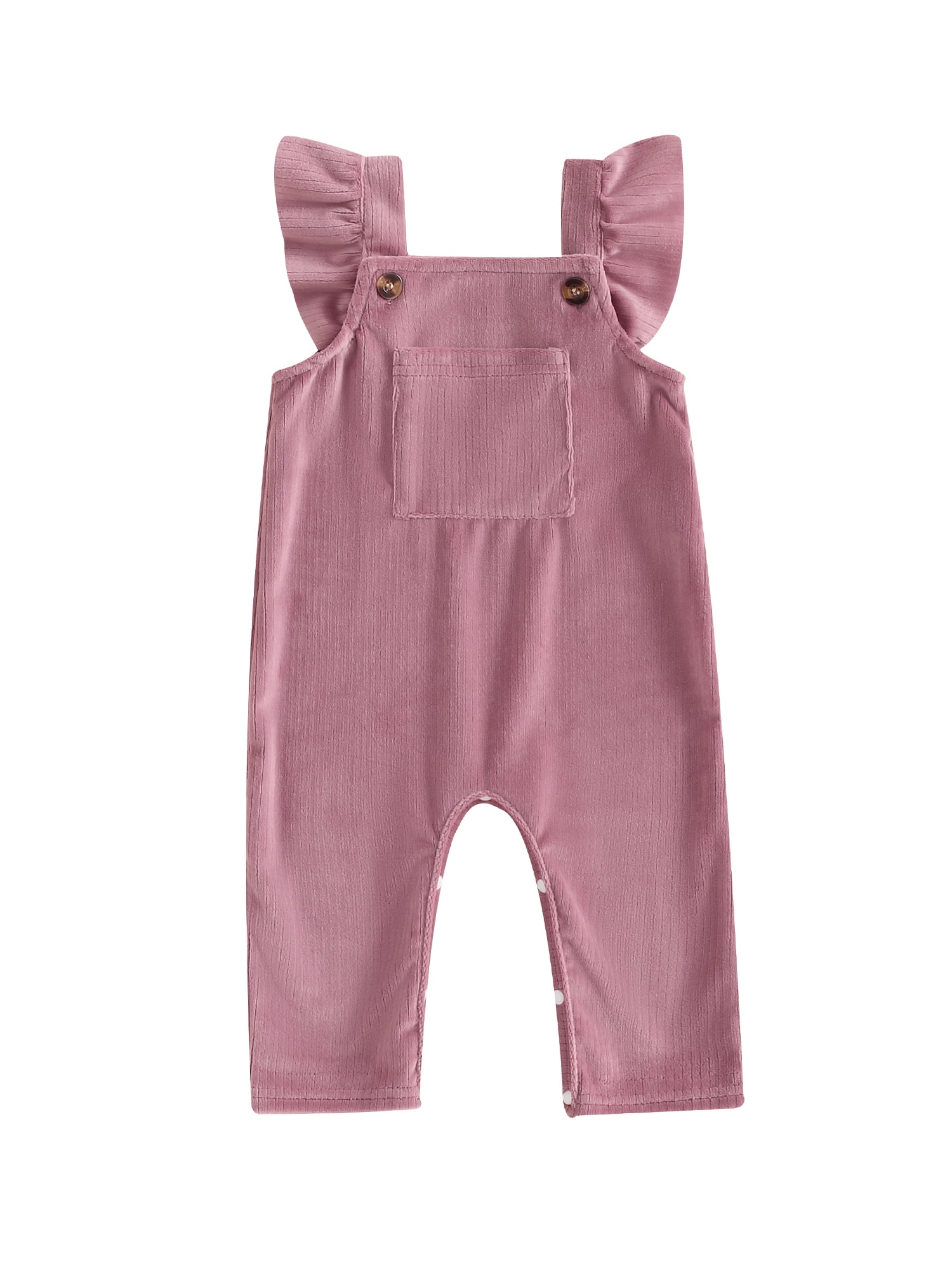 RSRZRCJ Newborn Baby Girl Corduroy Overalls Ruffle Trim Square Neck ...