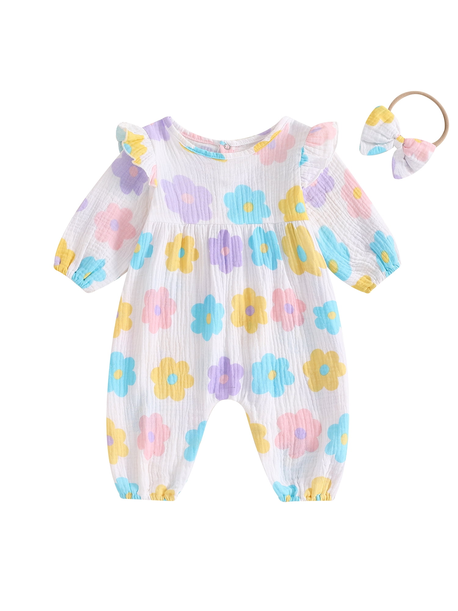 RSRZRCJ Newborn Baby Girl Fall Romper Floral/Strawberry Print Ruffled ...