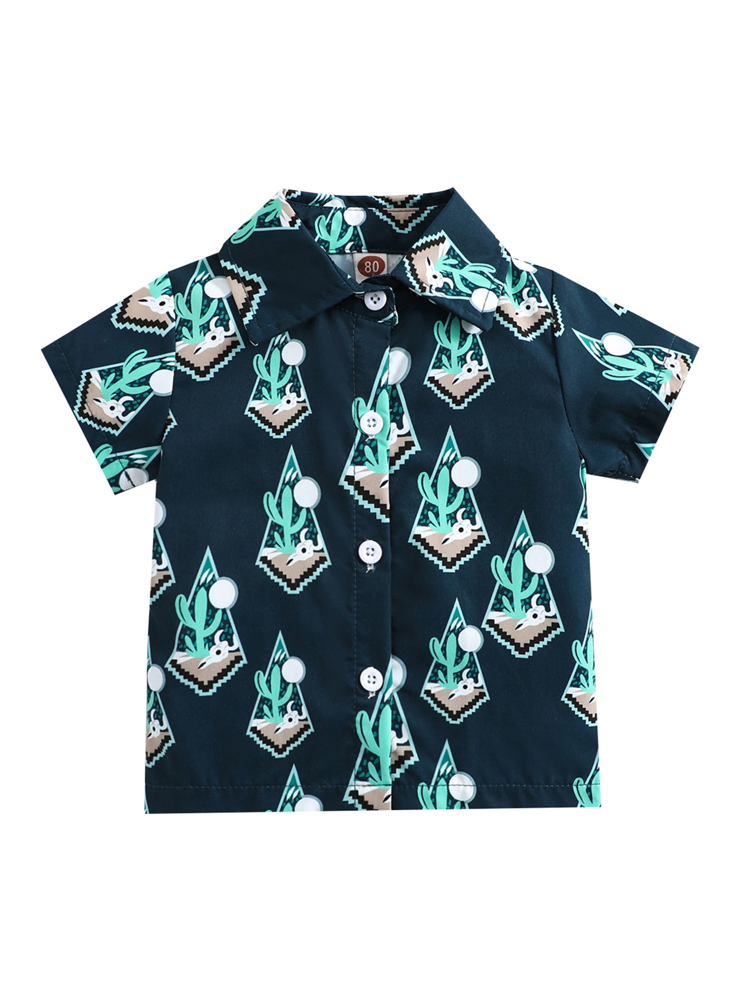 RSRZRCJ Toddler Baby Boys Western Shirt Casual Cow's Head Print Short Sleeve Button Down Shirt ...