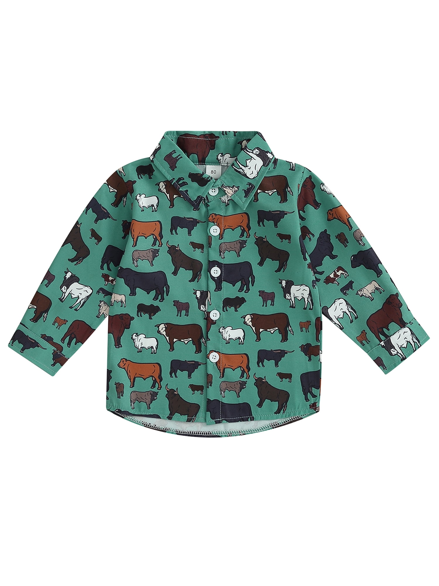 RSRZRCJ Toddler Baby Boys Western Shirts Cow Print Long Sleeve Lapel Button-Down Shirt Tops ...