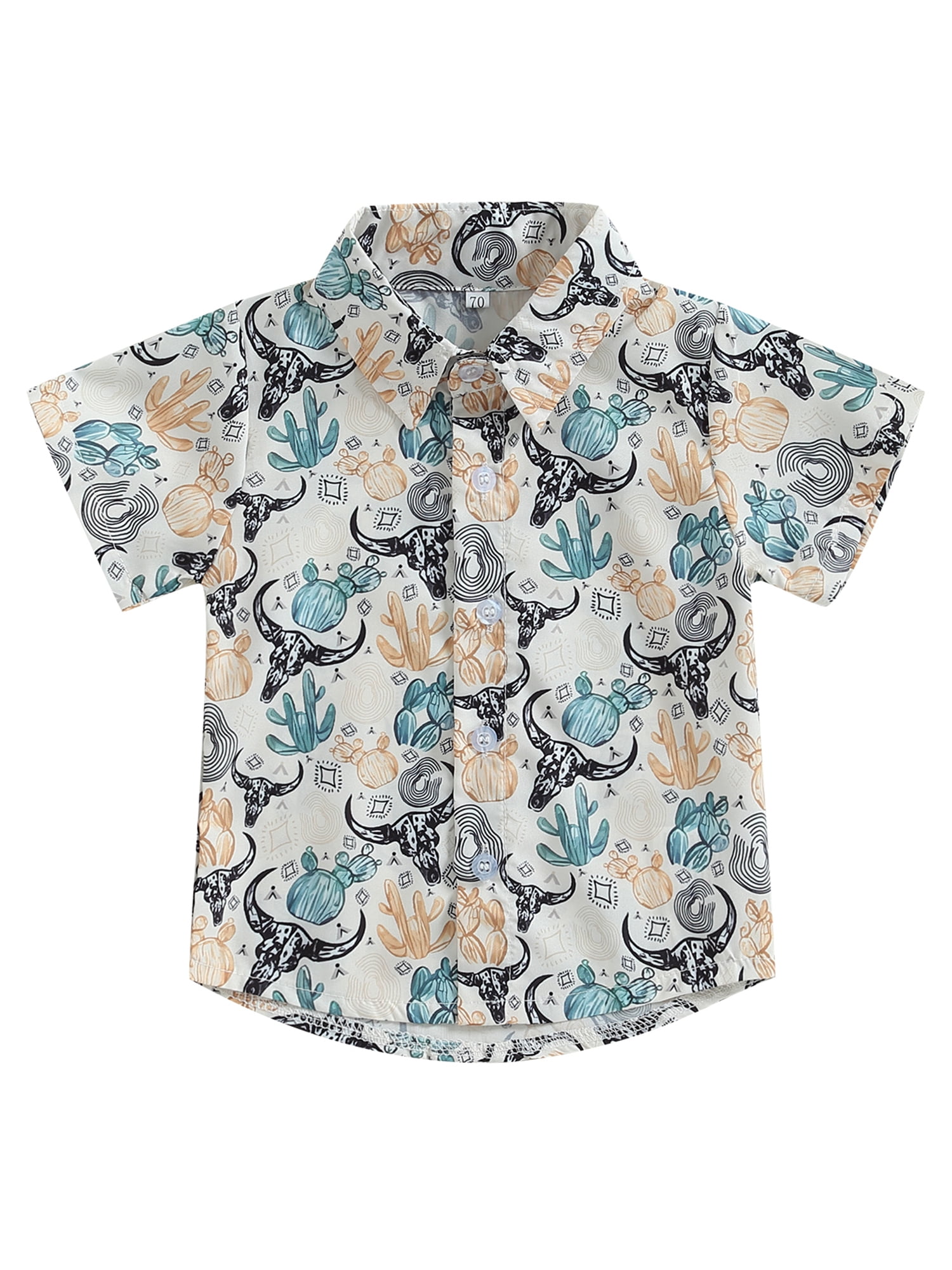 RSRZRCJ Toddler Baby Boys Western Shirts Summer Cow Head Printed Shirt Short Sleeve Lapel Button ...