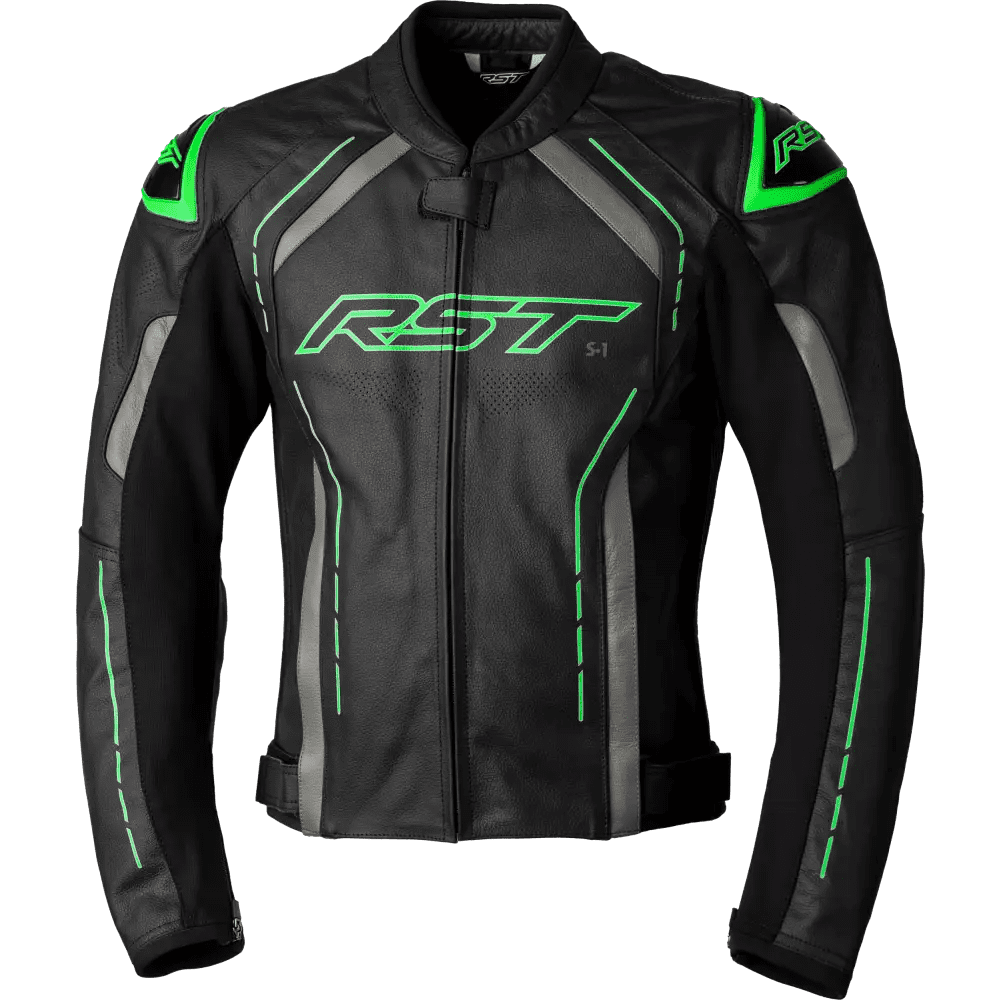 RST S-1 CE Mens Leather Motorcycle Jacket Black/Gray/Neon Green 44 EUR ...