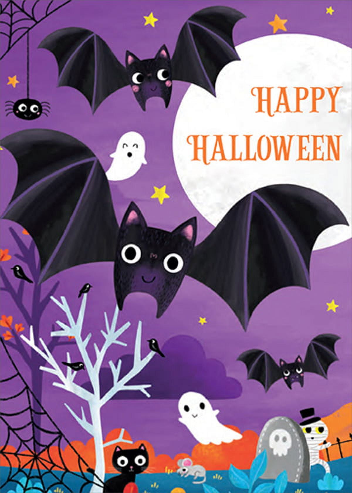 RSVP Cute Bats, Ghosts, Spiders and Full Moon in Purple Sky Tri-Fold ...