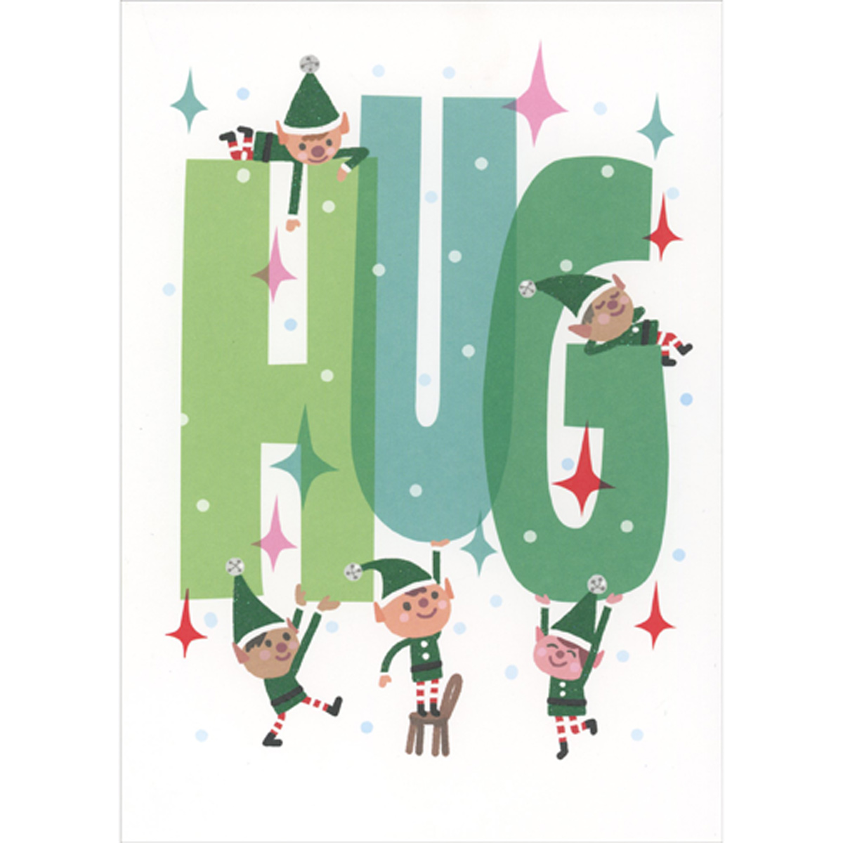 RSVP Cute Elves Holding Up Large Letters Spelling Hug Christmas Card ...