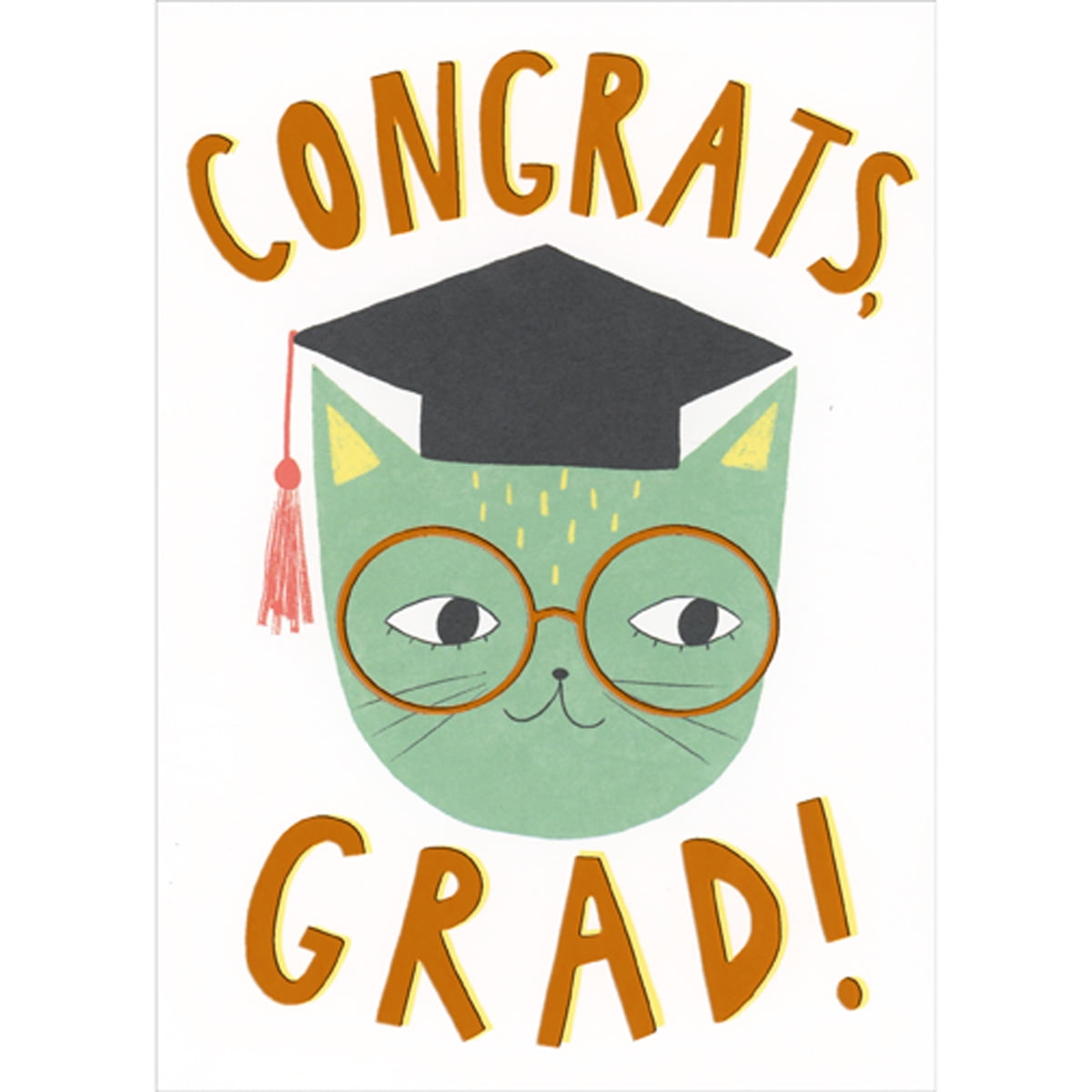 RSVP Green Cat Wearing Round Gold Foil Glasses and Grad Cap Graduation ...
