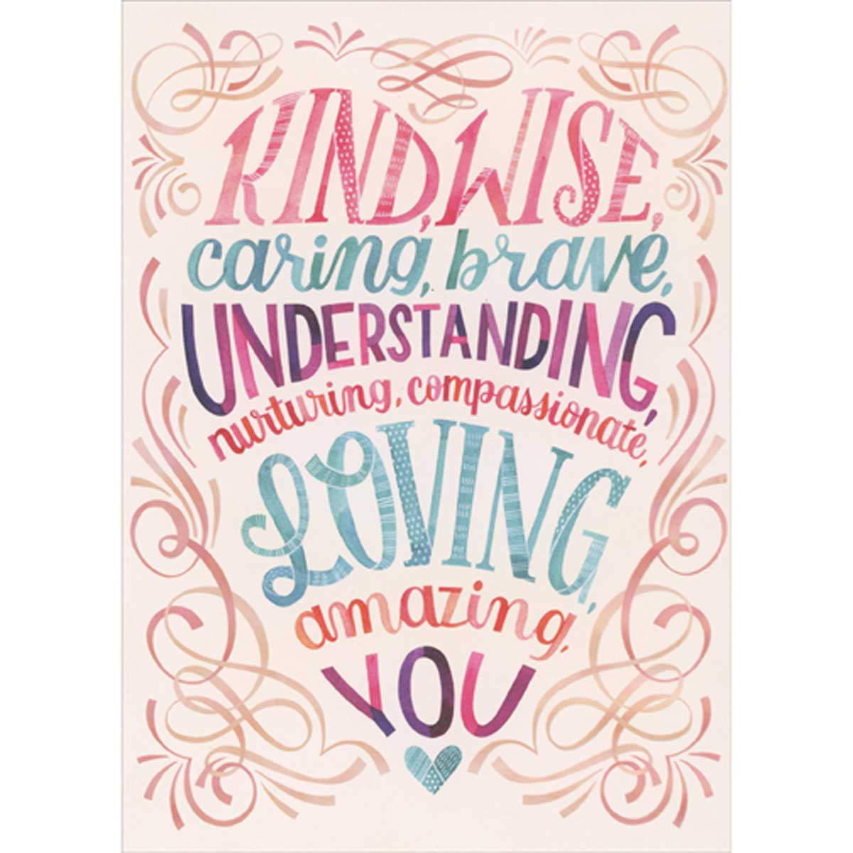 RSVP Kind, Wise, Caring, Brave: Words in Heart Shape Mother's Day Card ...