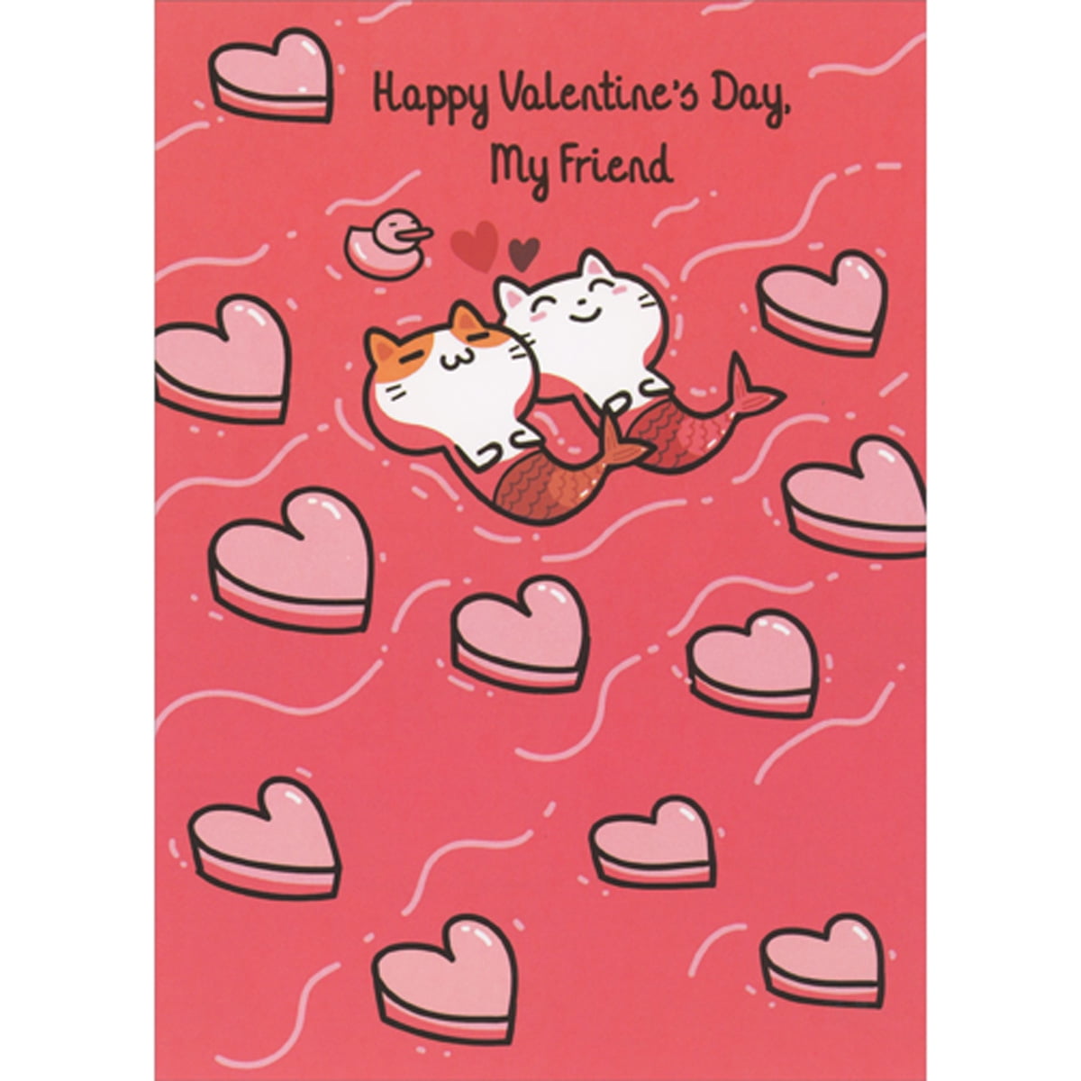 RSVP Mermaid Cats Floating with Pink Hearts and Small Duck Valentine's ...
