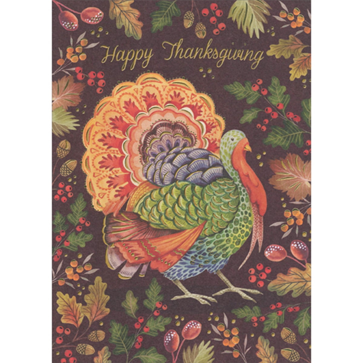 RSVP Multi-Colored Turkey with Gold Foil Patterns Surrounded by Fall ...