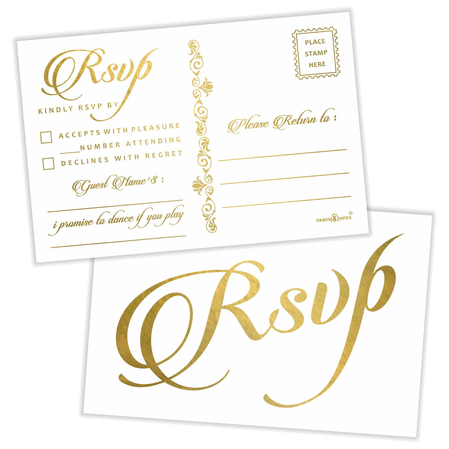 RSVP Postcards (Pack of 50) Gold Foil Stamping with Mailing Side 4"x6 ...