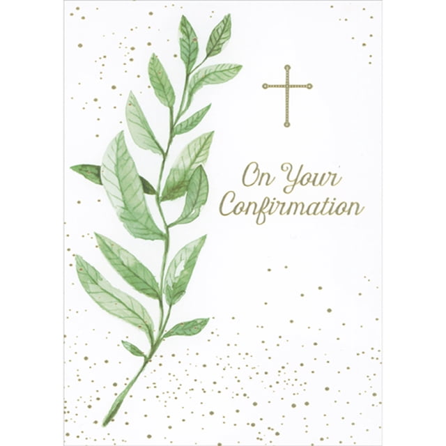 RSVP Thin Gold Foil Cross, Gold Dots and Tall Branch and Green Leaves ...