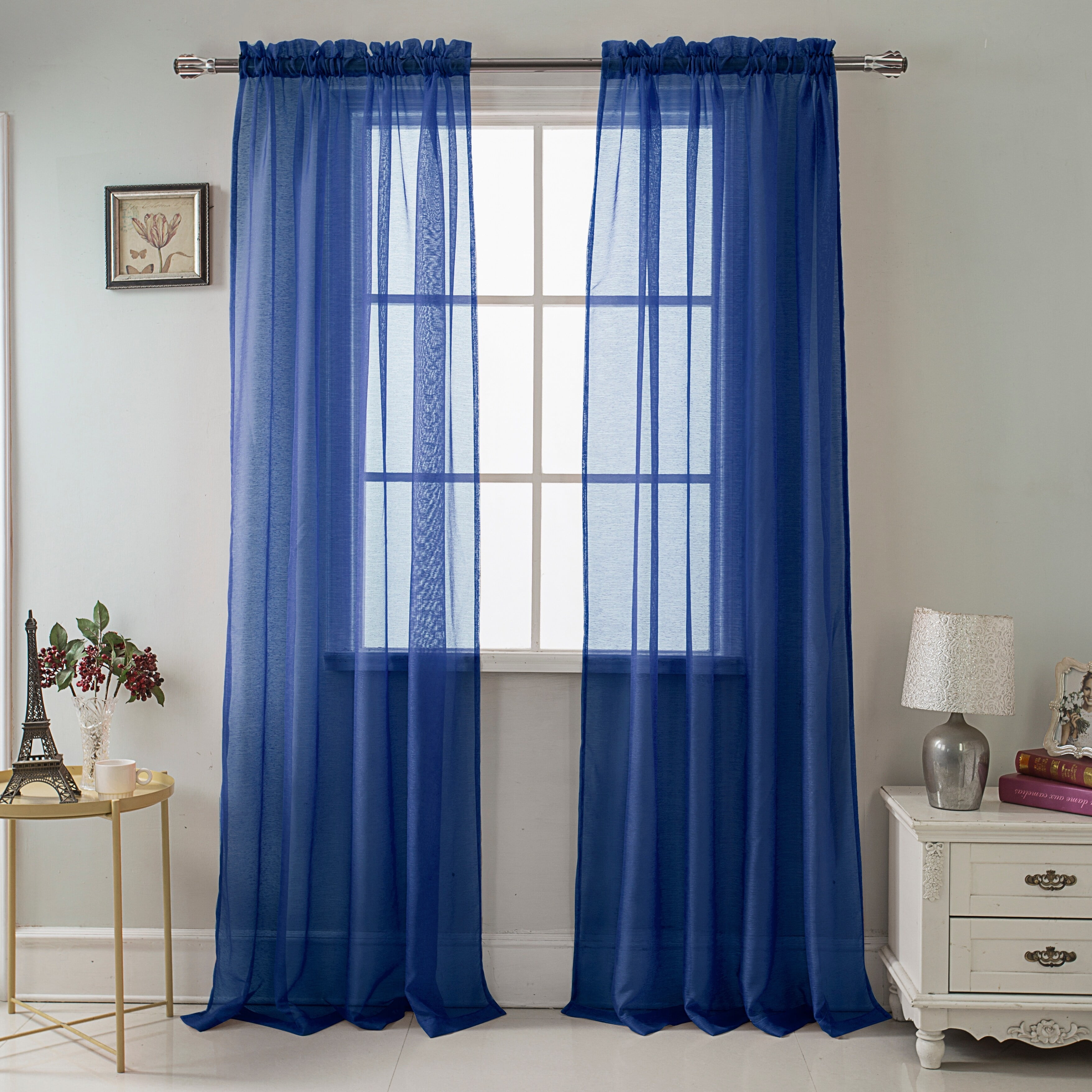 RT Designers Celine Sheer Rod Pocket Top Panel 60" x 90" Navy Blue ...