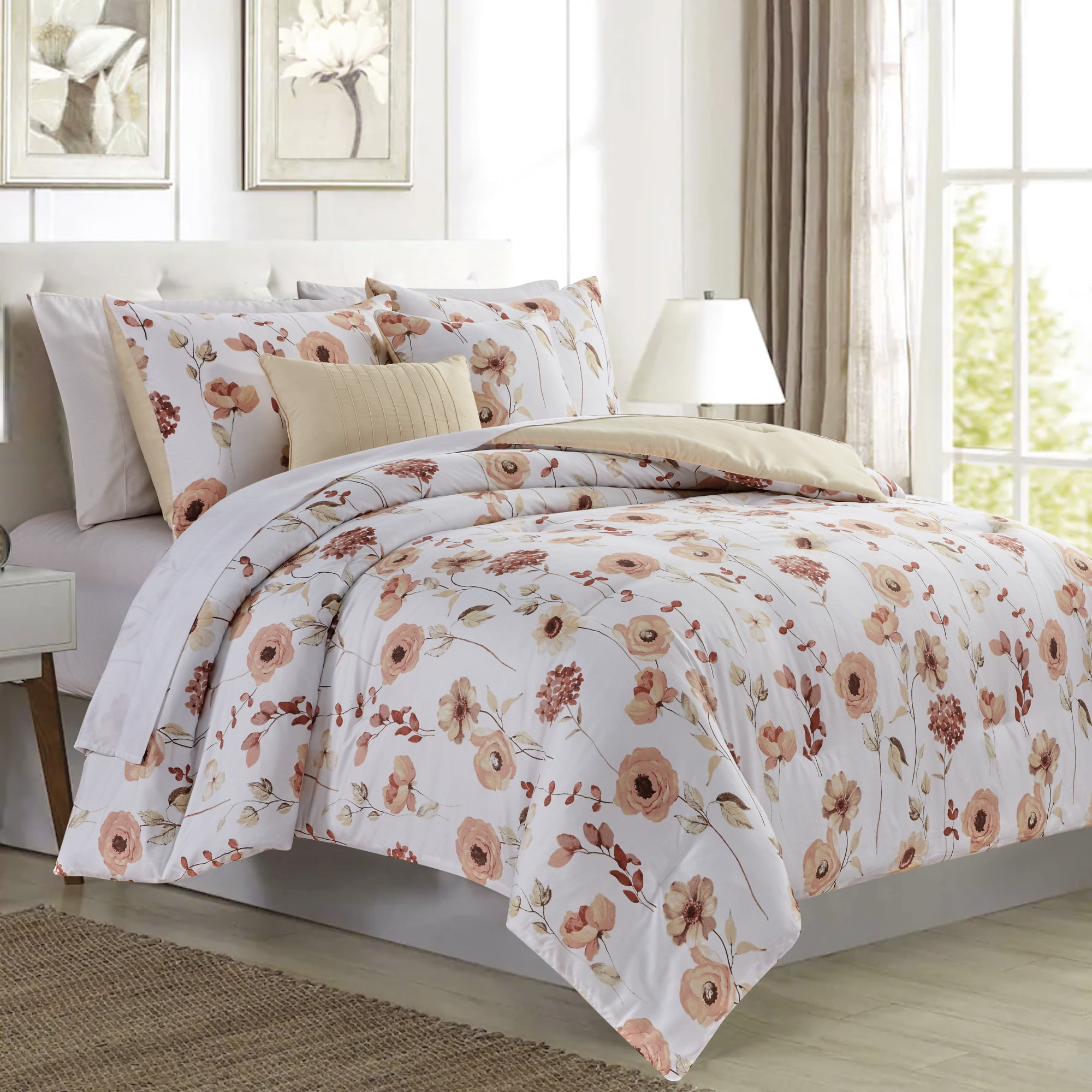 RT Designers Collection CMR16226K Renee Printed Comforter Set, Dusty ...