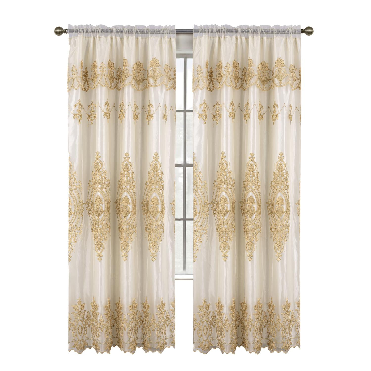 RT Designers Collection Daisy Embroidery Grommet Curtain Panel With ...