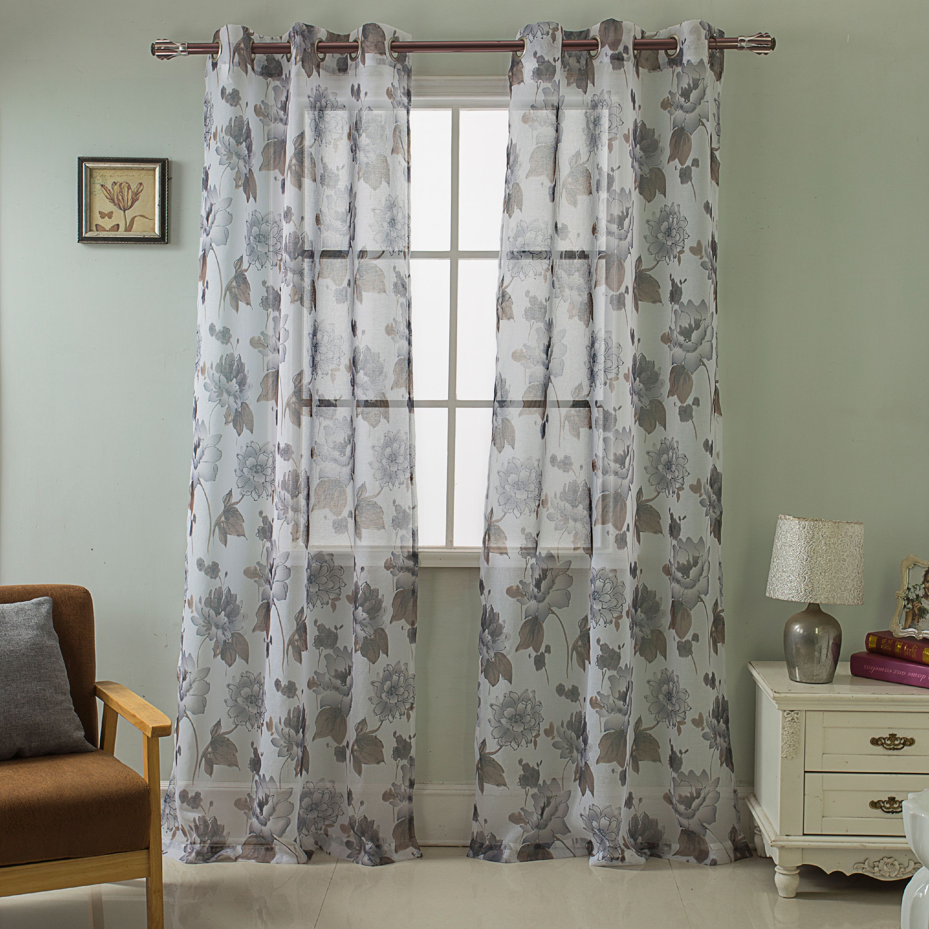 RT Designers Collection Milan Floral 2-Piece Window Panel With 6 Matte ...