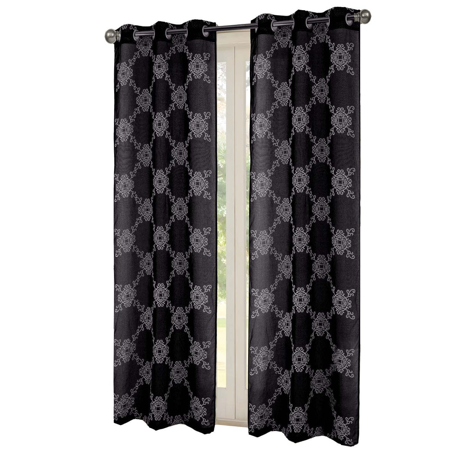 RT Designers Collection Sheryl Embroidery Dorly Grommet Curtain Panel Pair 36" x 84" Black ...