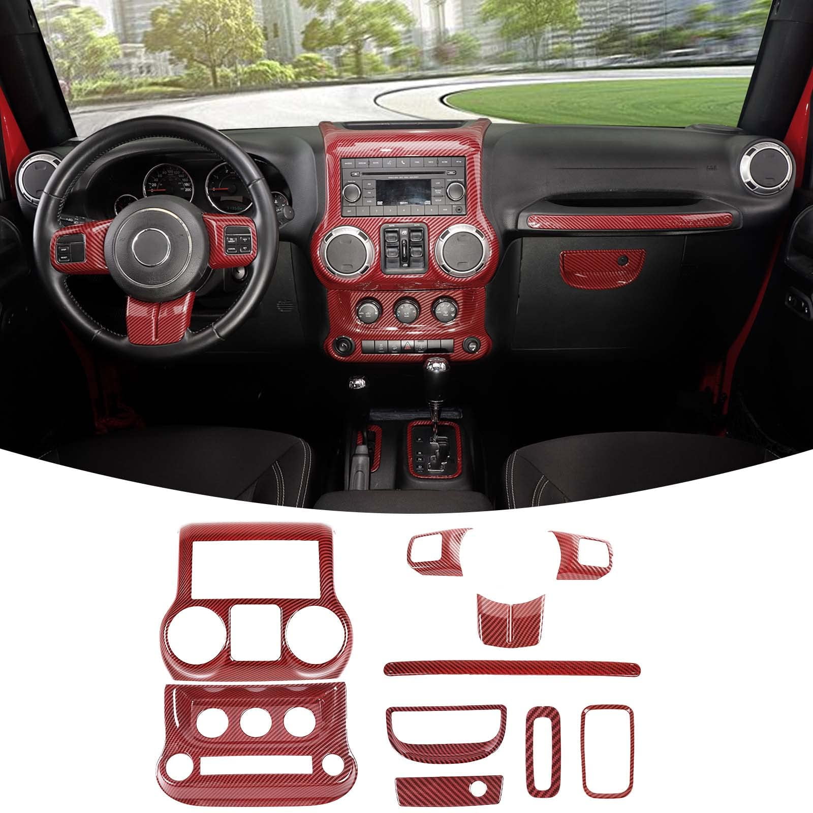 RT-TCZ for Jeep JK Interior Trim Kit Red, JKU Center Console Dashboard ...