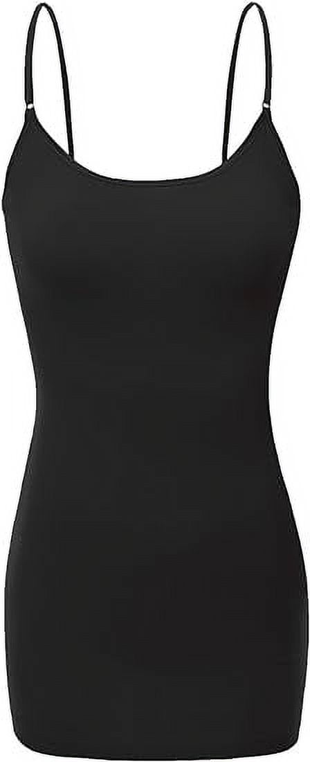 RT1002 Ladies Adjustable Spaghetti Strap Basic Long Cami Tank Top Black ...