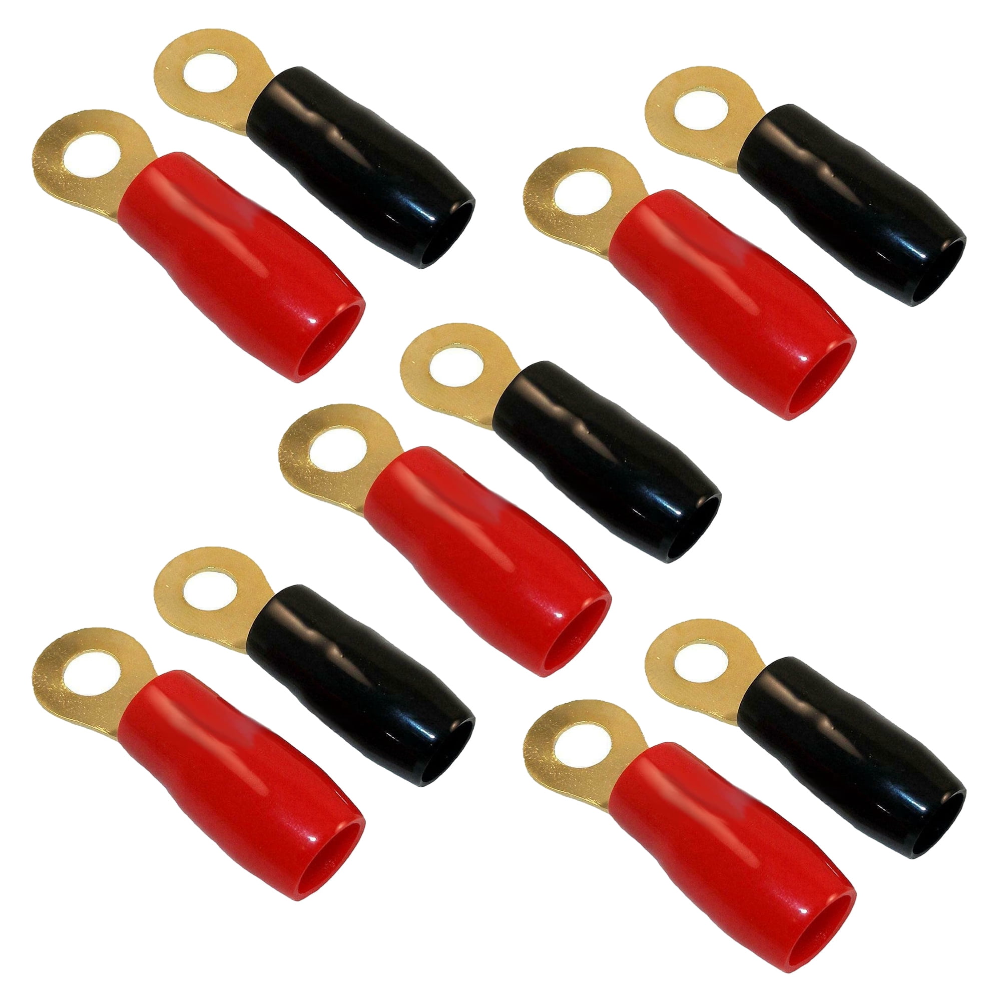 RT401-10 4 AWG Gauge 3/8" Gold Ring Terminals Black Red Boots Wire ...