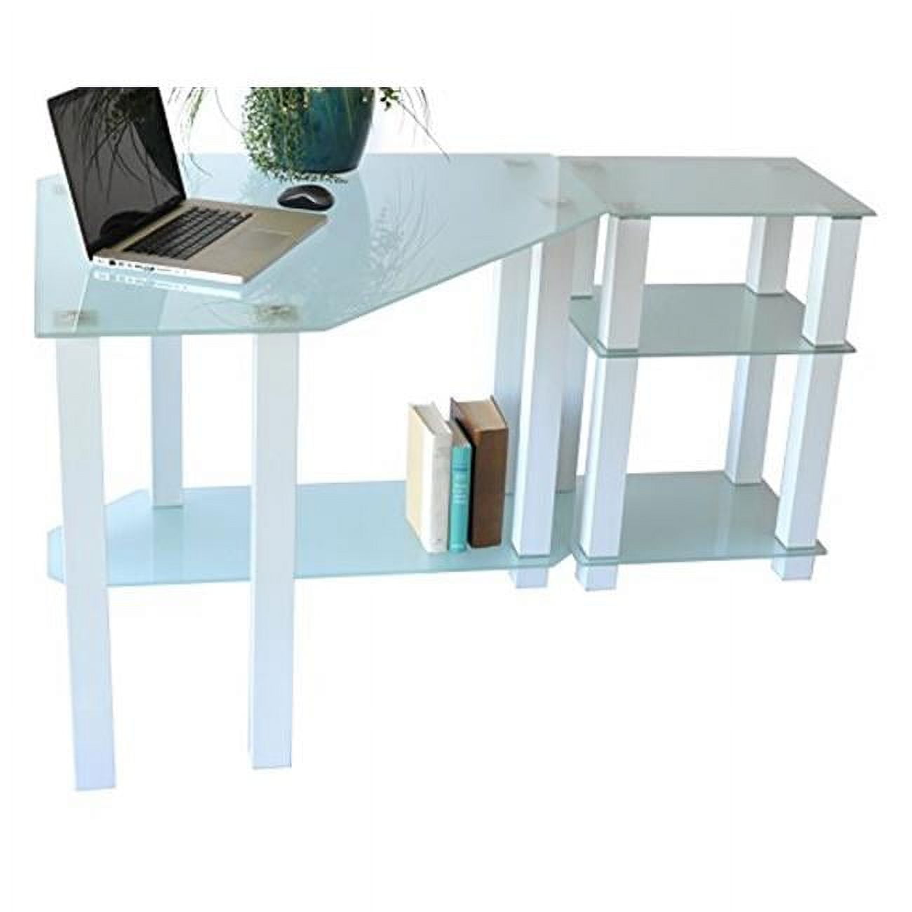 RTA Home & Office Clear Tempered Glass Corner Computer Desk with Right ...