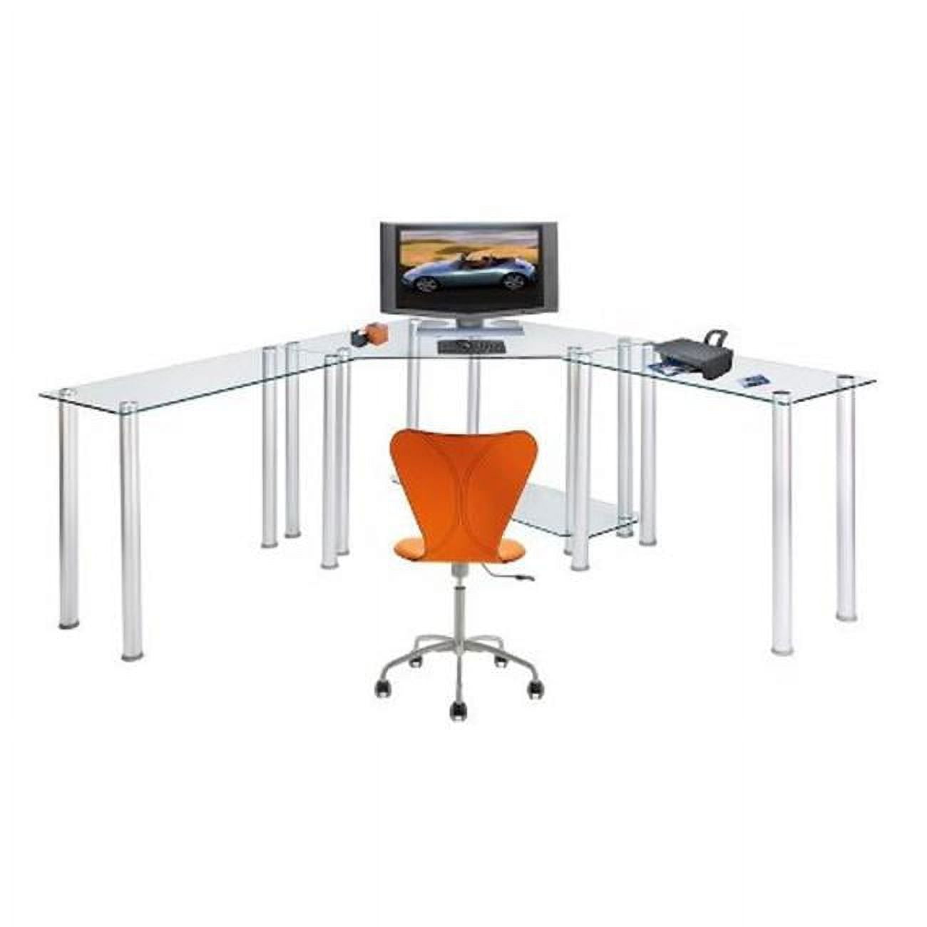 RTA Home and Office Clear Tempered Glass Corner Computer Desk with Left ...