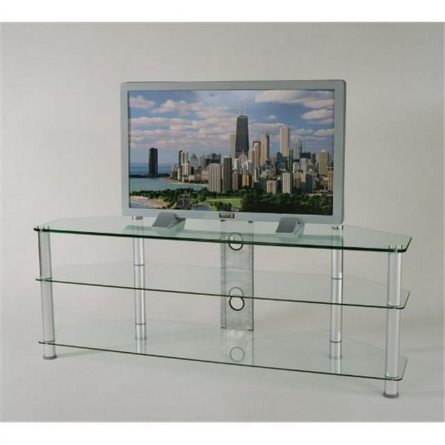 "RTA Aluminum TV Stand with Glass Shelves, Supports up to 60"" Screen ...