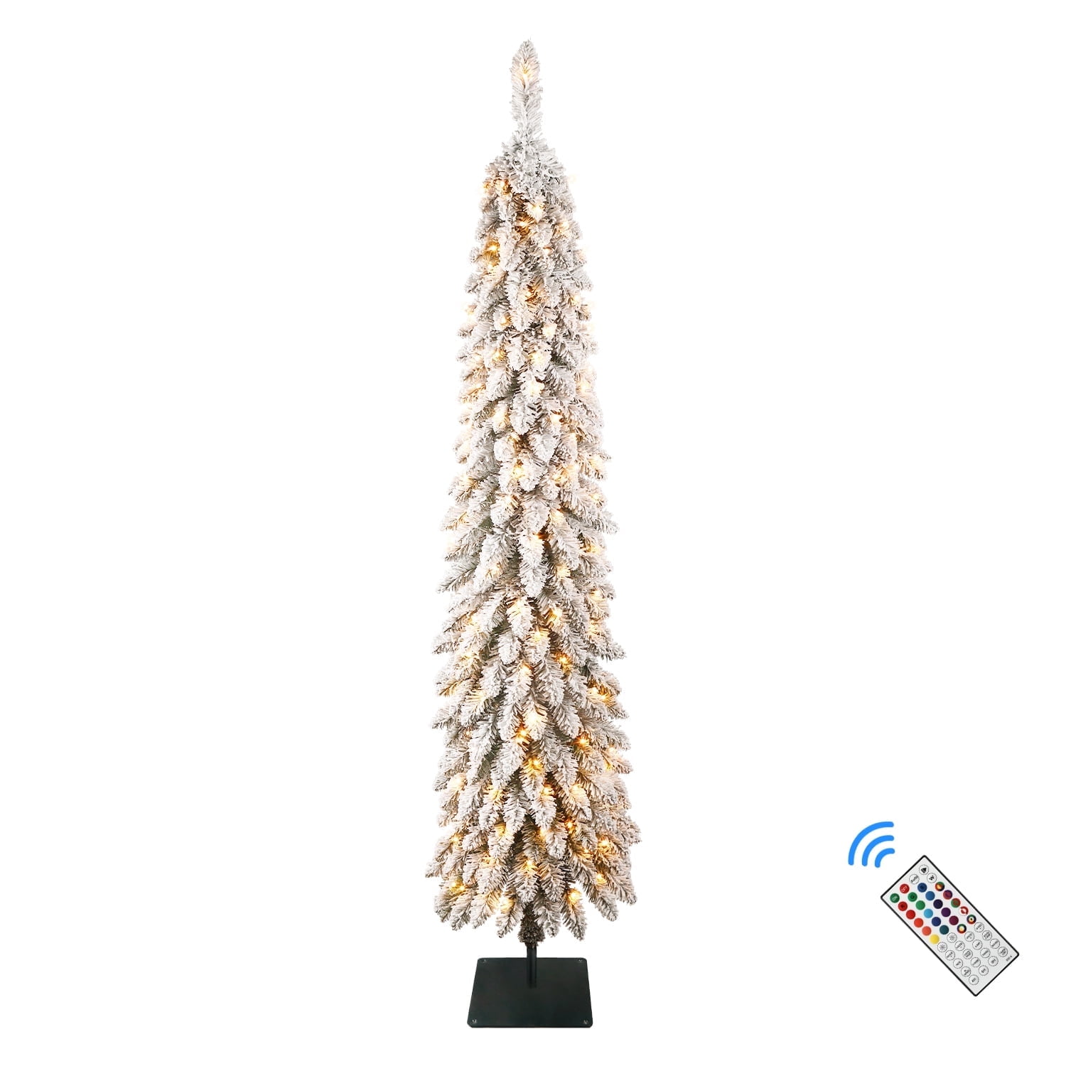 RTB-Alupssuc 4.5ft Pre-Lit Snow Flocked Pencil Christmas Tree with ...