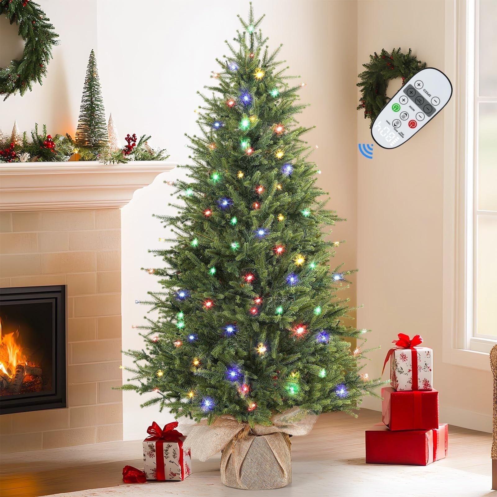 Alupssuc 4ft Prelit Artificial Small Mini Christmas Tree with Color LED ...