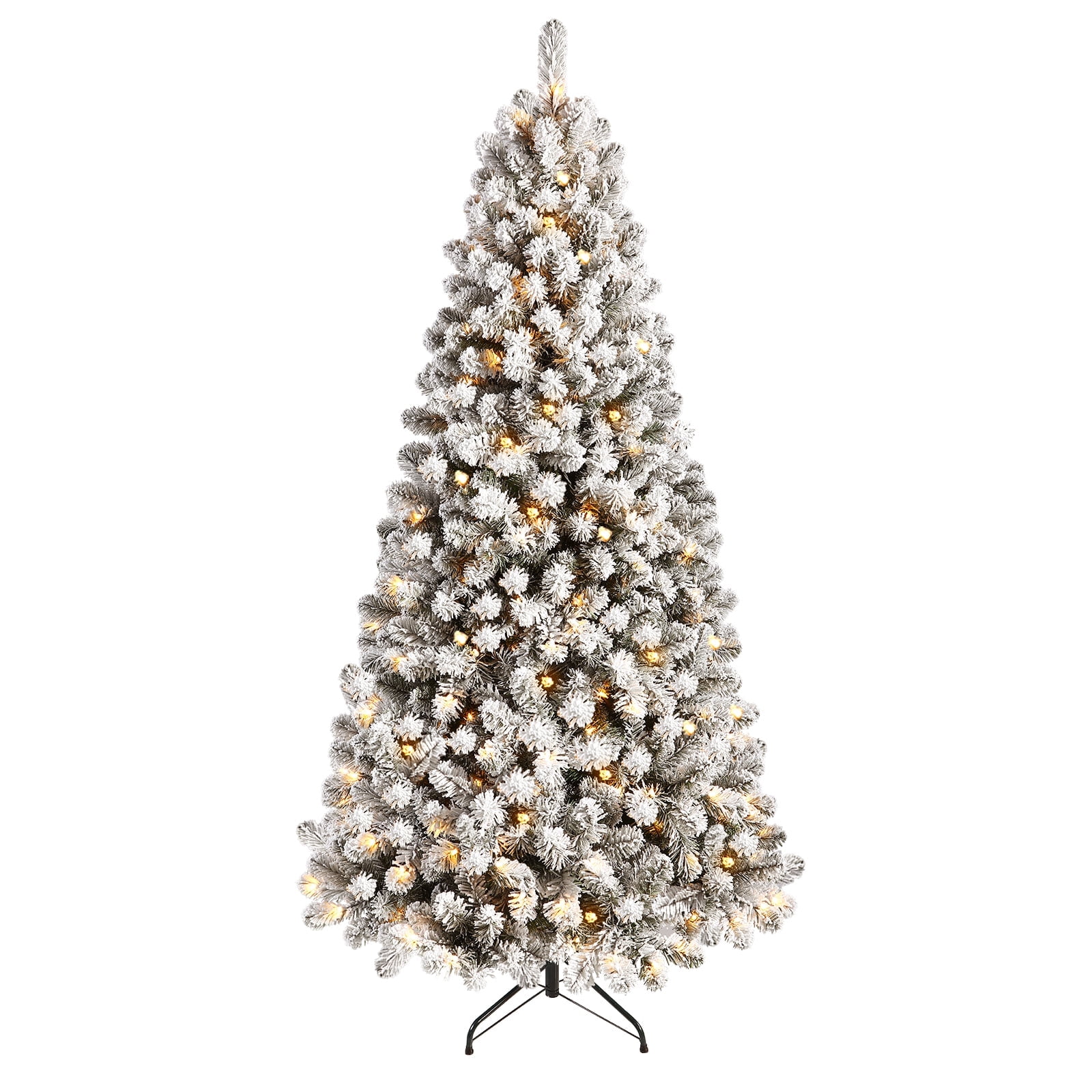 Alupssuc 7.5ft Prelit Snow Flocked Artificial Holiday Christmas Tree w/ Warm White Lights ...