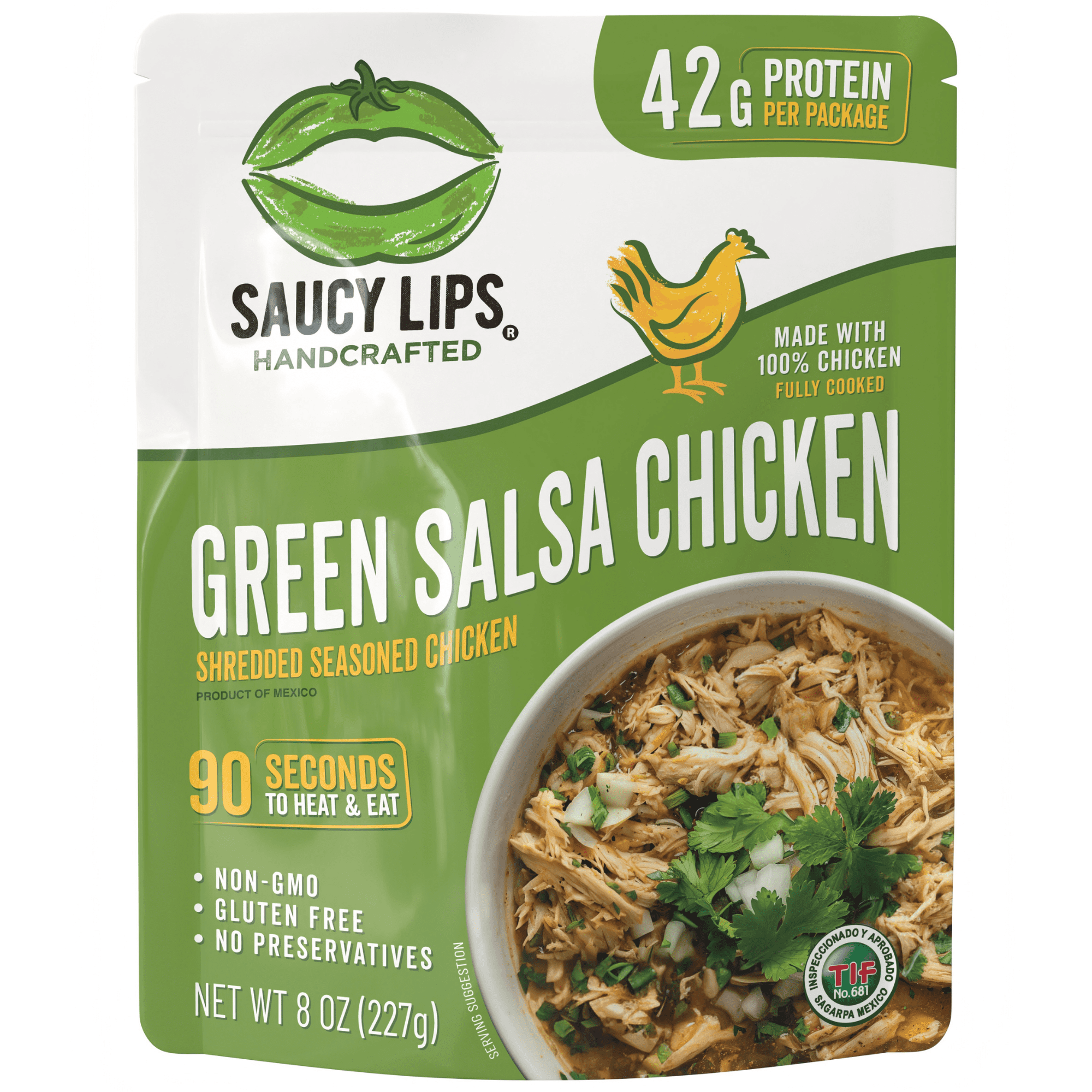 Saucy Lips Ready-To-Eat Green Salsa Shredded Chicken in Tomatillo Sauce ...
