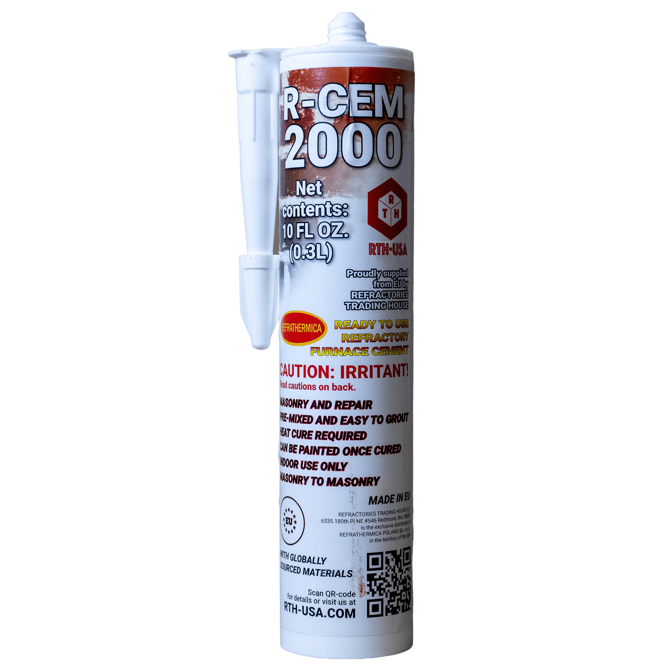 RTH-USA R-MORT 2000 Refractory Furnace Cement | 10 fl. oz. Cartridge ...