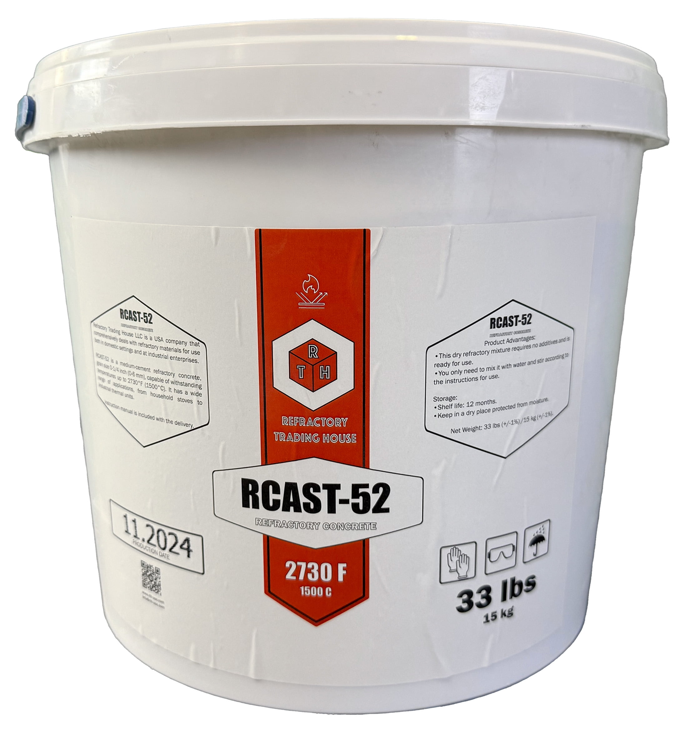 RTH-USA RCAST-52 Medium Cement Refractory Concrete | 33 lb Pre-Mixed ...